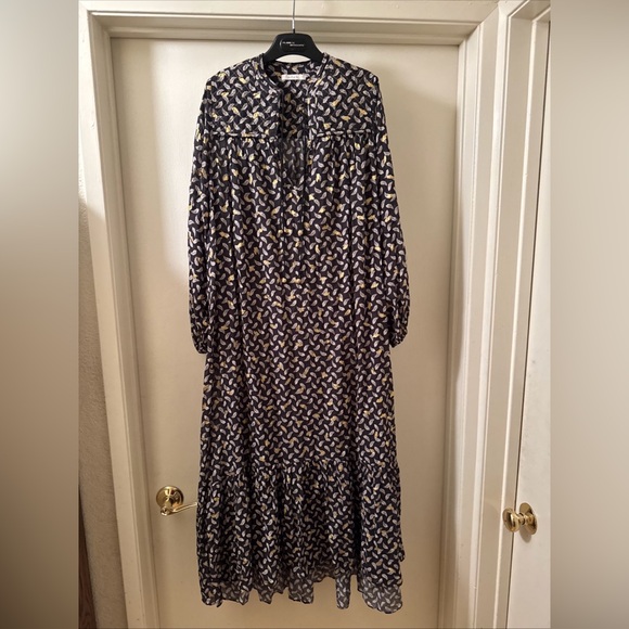 Doen | Dresses | Doen Ivana Dress Falling Leaves Metallic Gold Floral ...